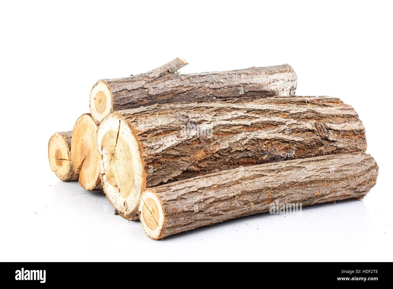 Pine logs on white background. Studio photo. Split wood. Oak tree for ...