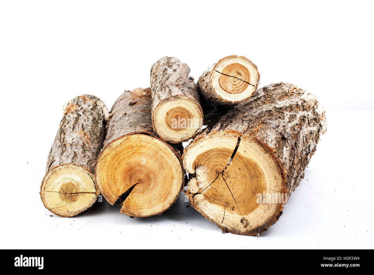 Pine logs on white background. Studio photo. Split wood. Oak tree for ...