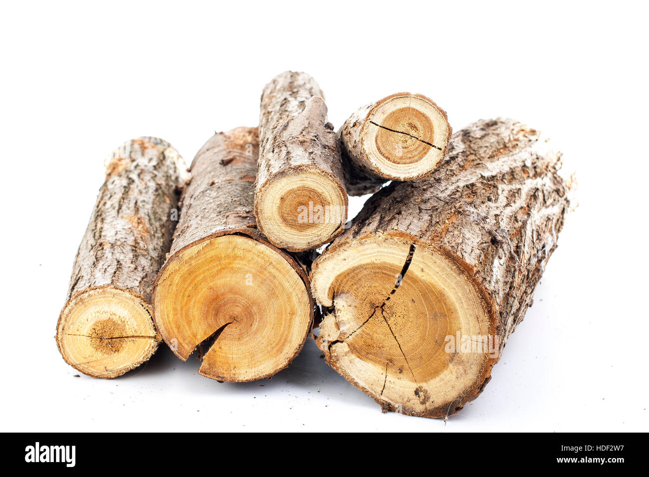 Pine logs on white background. Studio photo. Split wood. Oak tree for ...