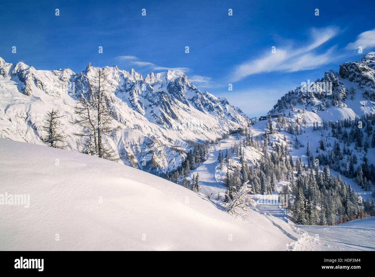 Photo of mountains and peaks covered in snow in Courmayeur in northern ...