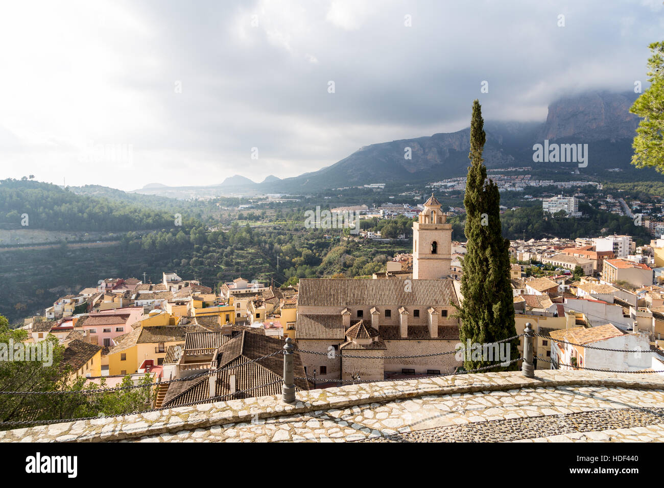 Polop, Alicante Province, Spain, view of town from hilltop fortress ...
