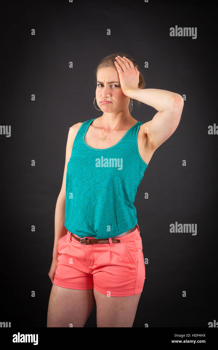 Beautiful woman doing different expressions in different sets of ...