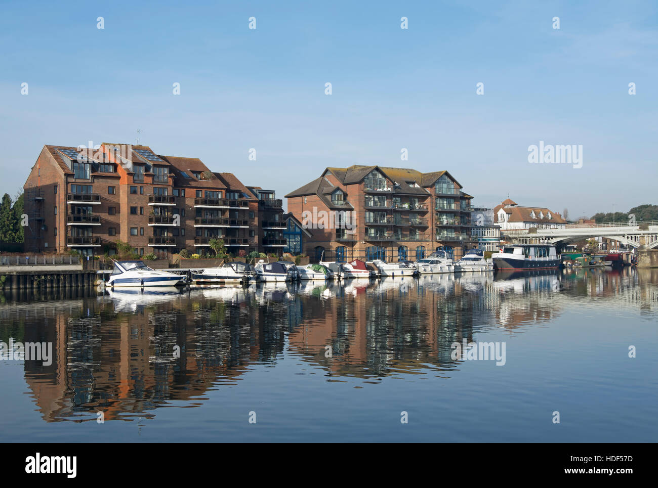 view from kingston bridge, surrey, england, across the river thames to ...