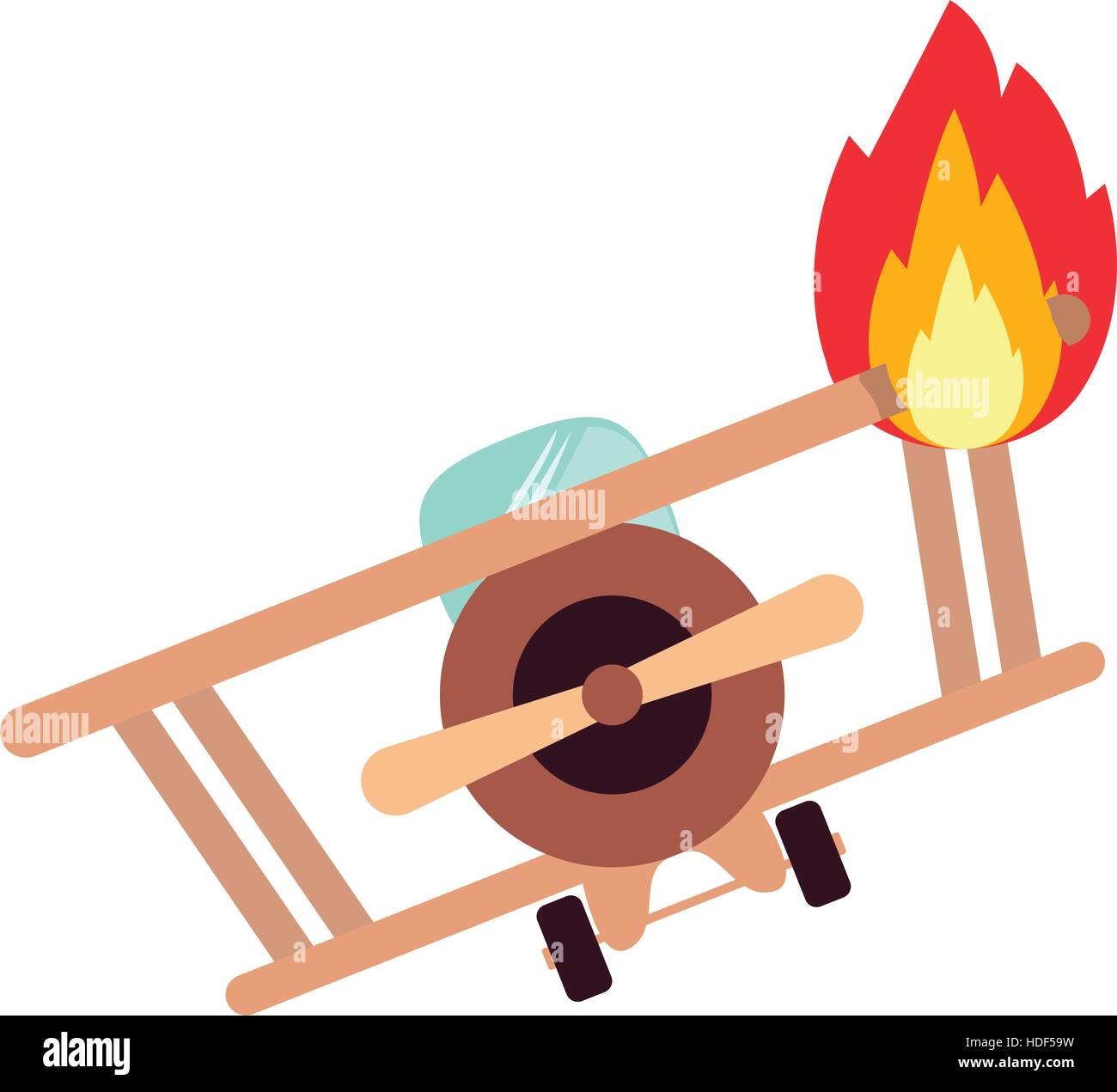 Toy airplane on fire icon. Childhood play fun cartoon and game theme ...