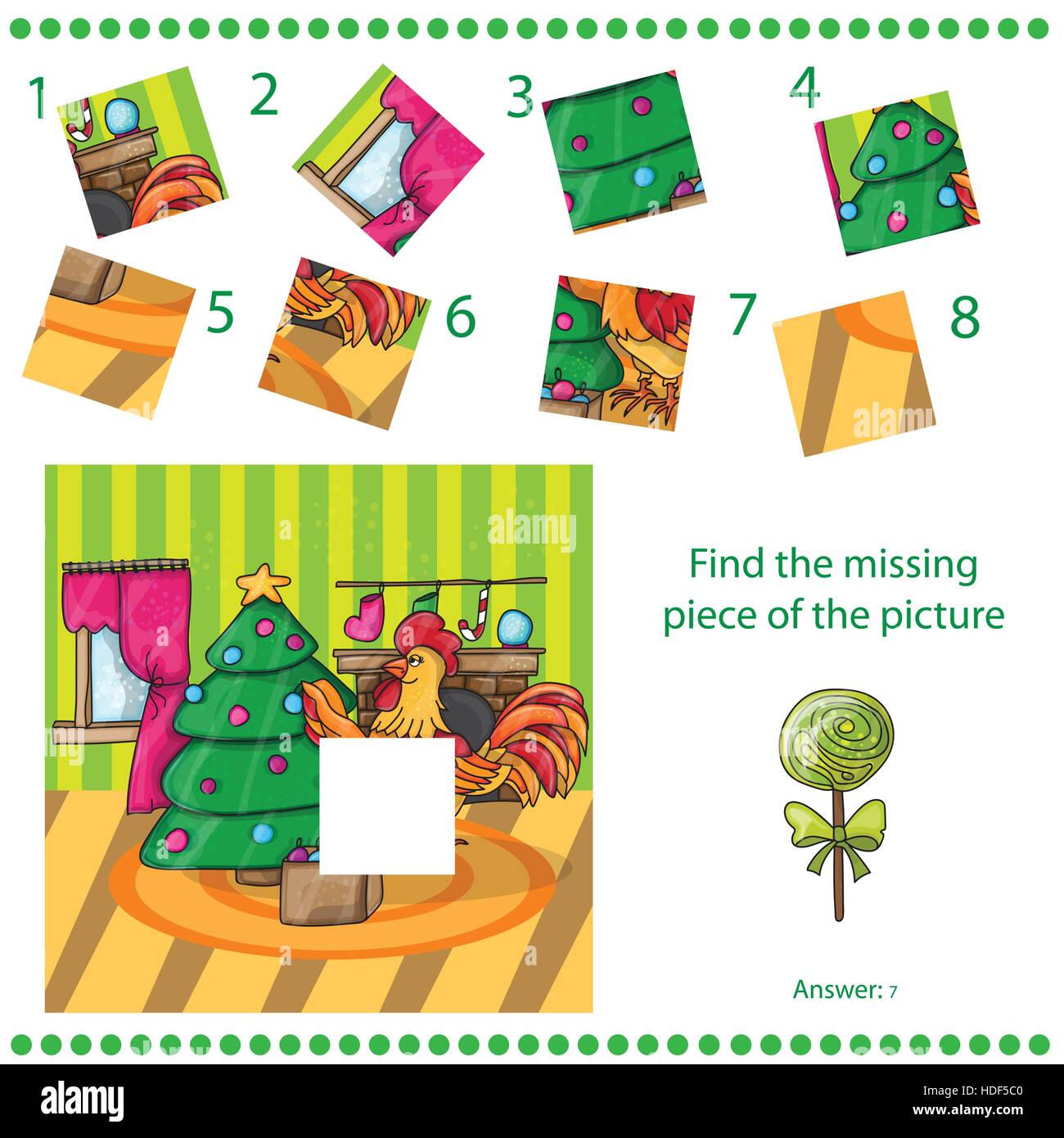 Find missing piece - Puzzle game for Children Happy New Year Card ...