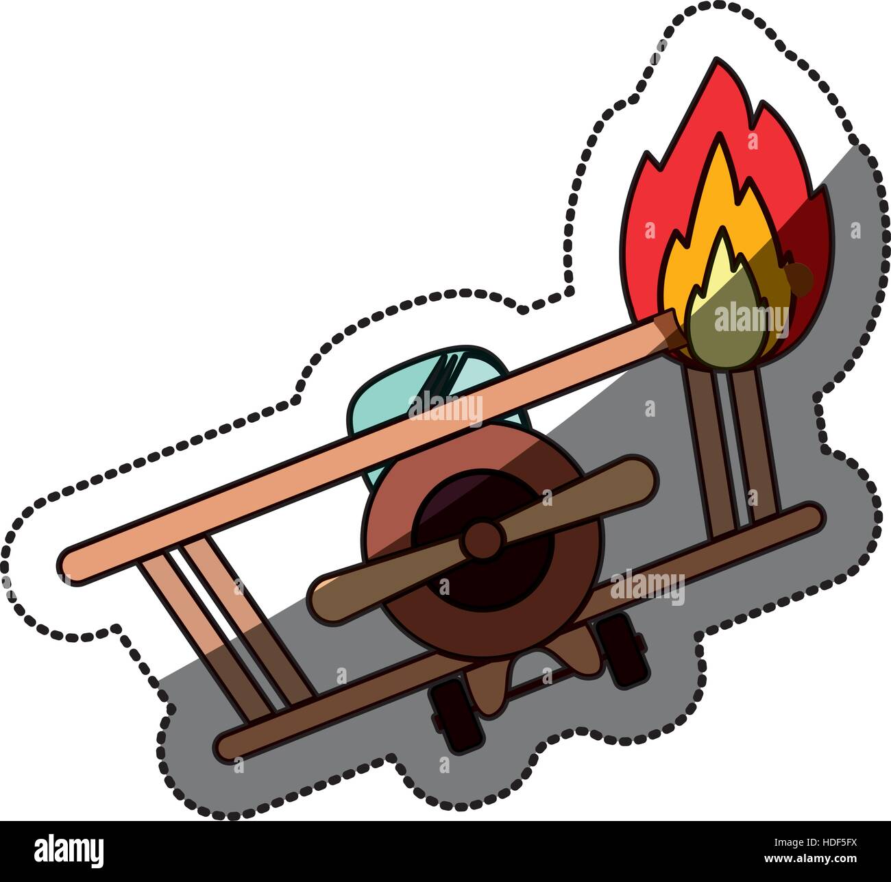 Toy airplane on fire icon. Childhood play fun cartoon and game theme ...