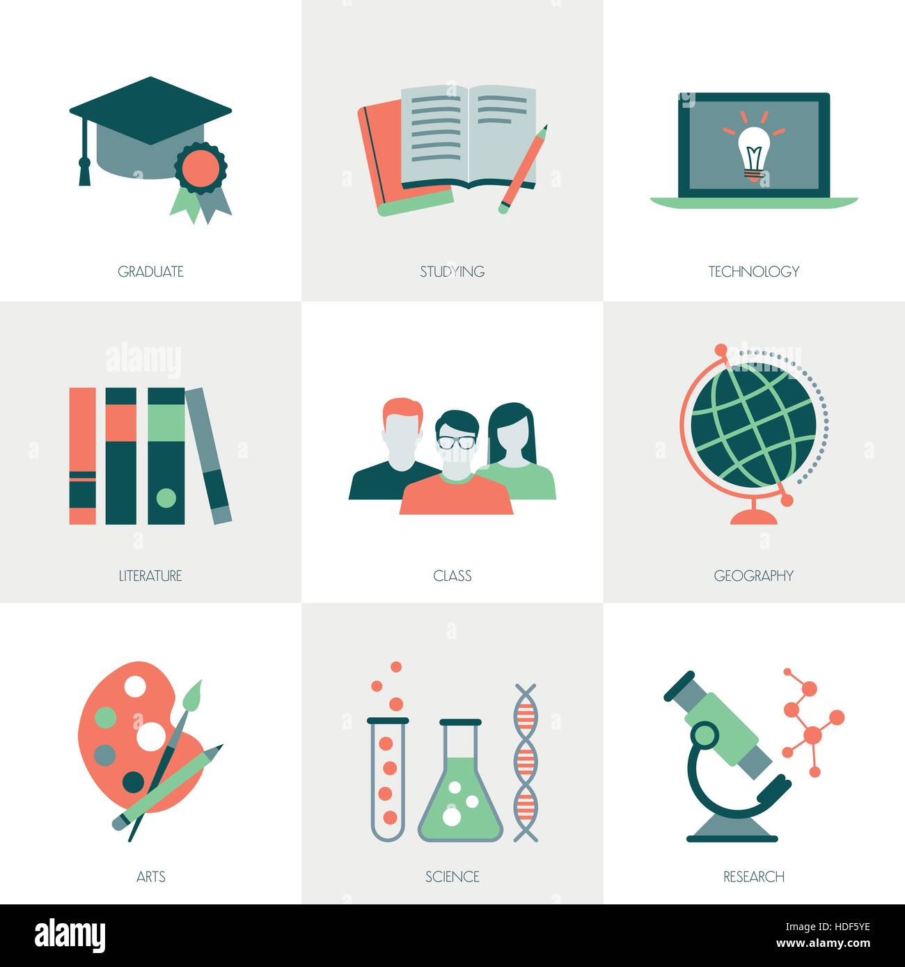 School, education, learning and studying icons set Stock Vector Image ...