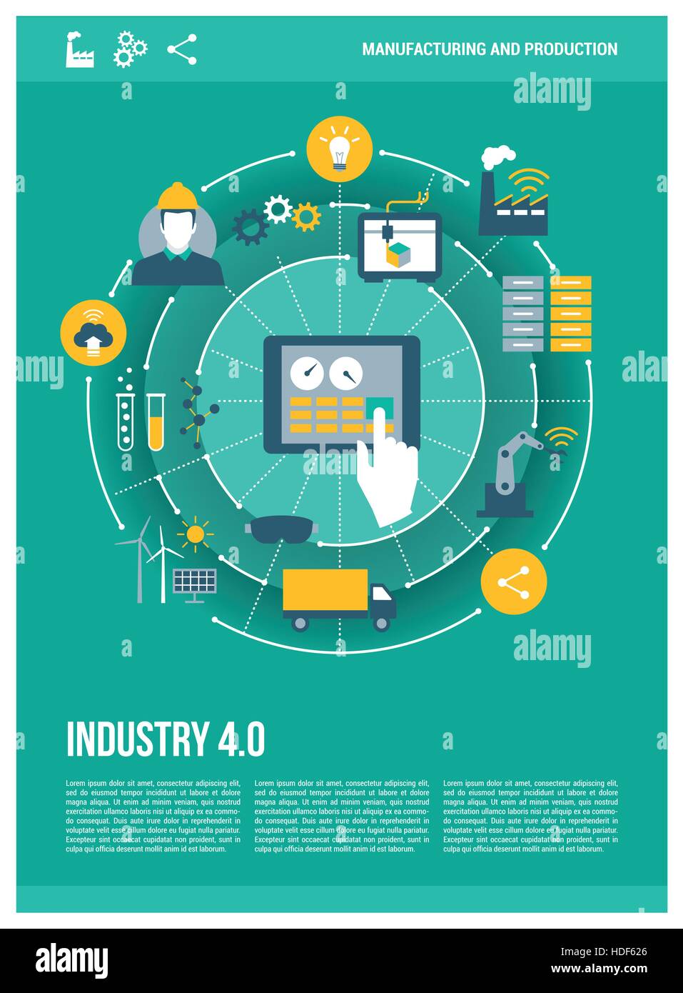 Industry 4.0, automation, internet of things concepts and tablet with ...