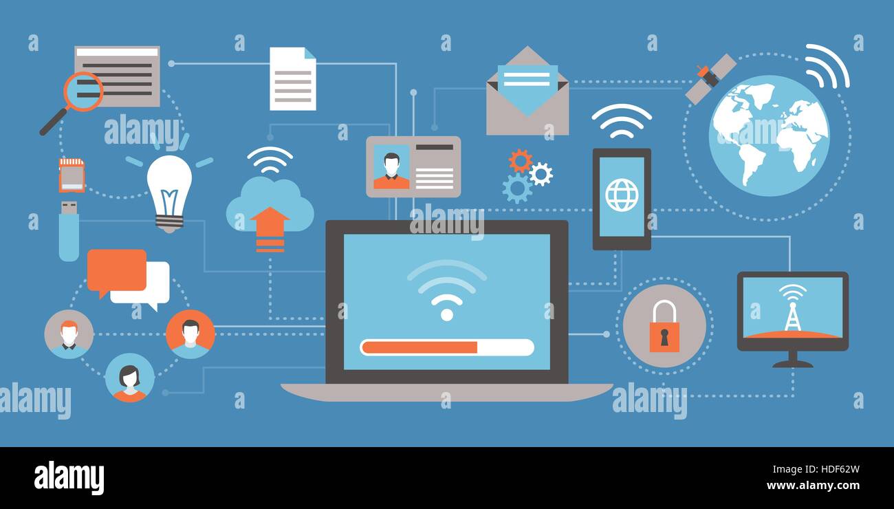 Internet, communication and social media concepts on a network with ...