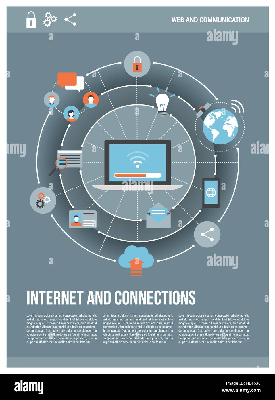 Internet, connections and social media concepts on a network with ...