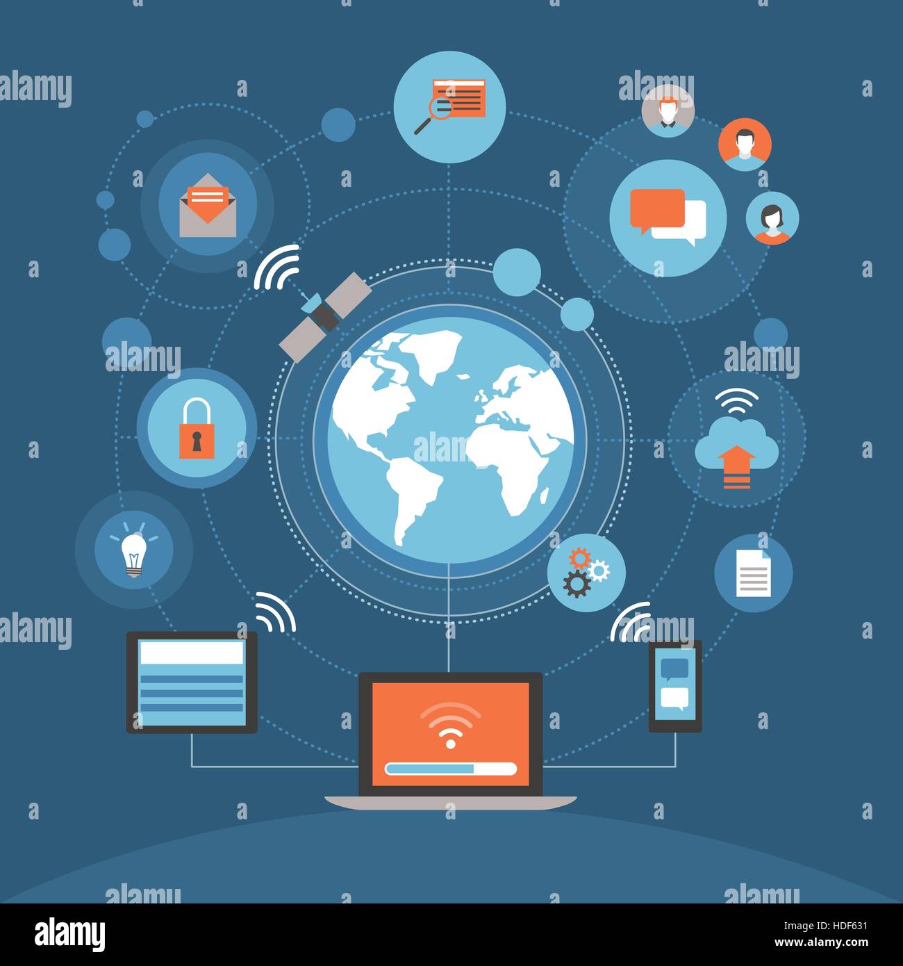 Internet, communication and social media concepts on a network with ...