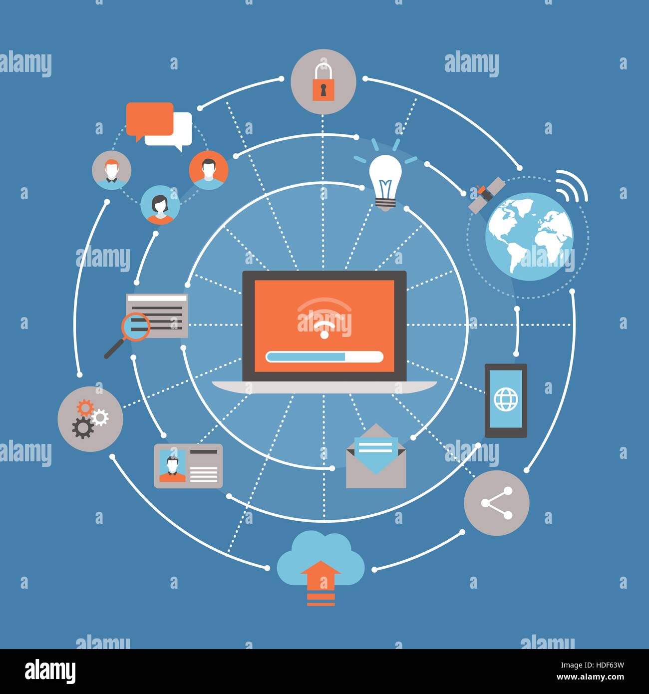 Internet, communication and social media concepts on a network with ...