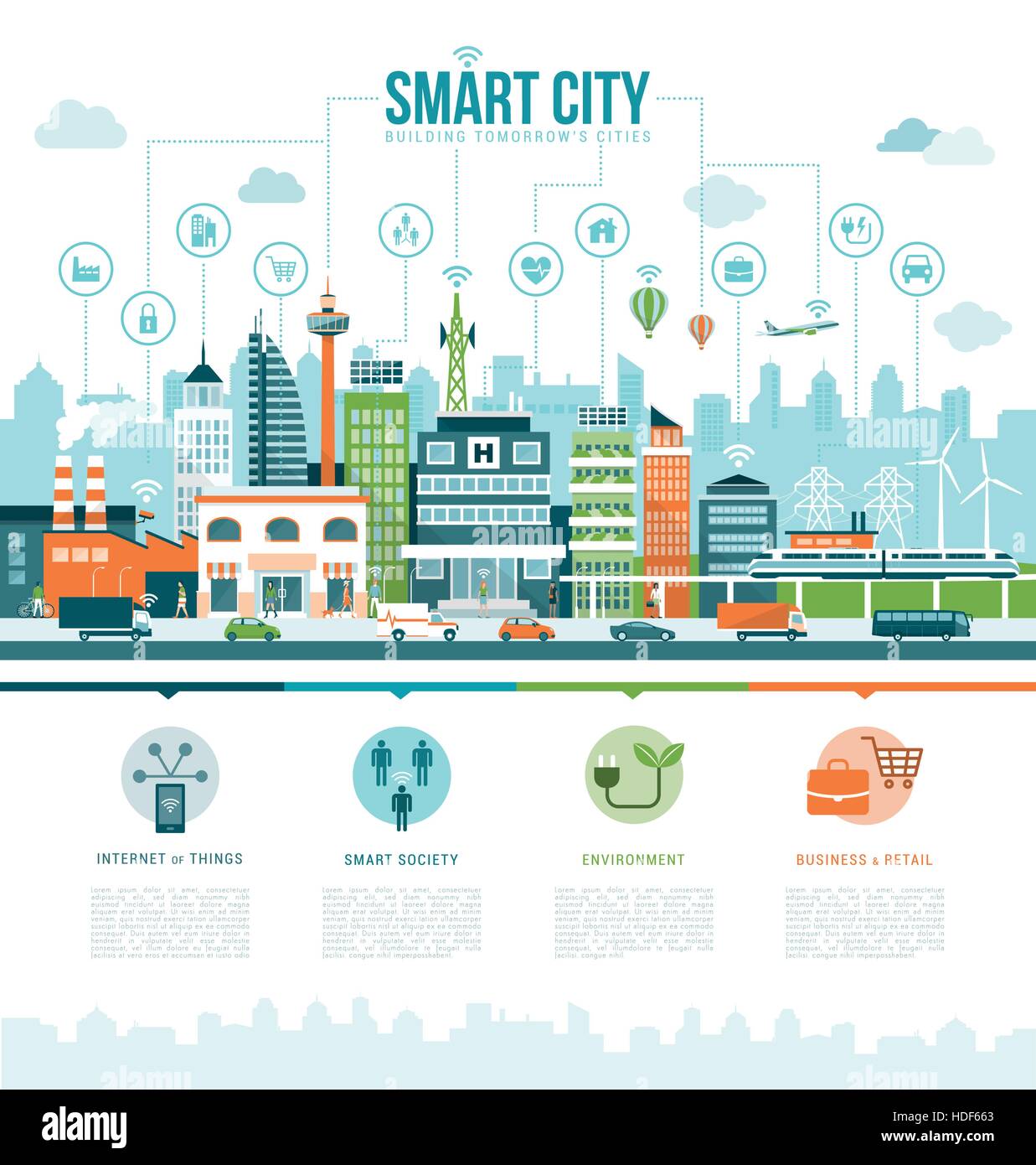 Smart contemporary city infographics with icons: augmented reality ...