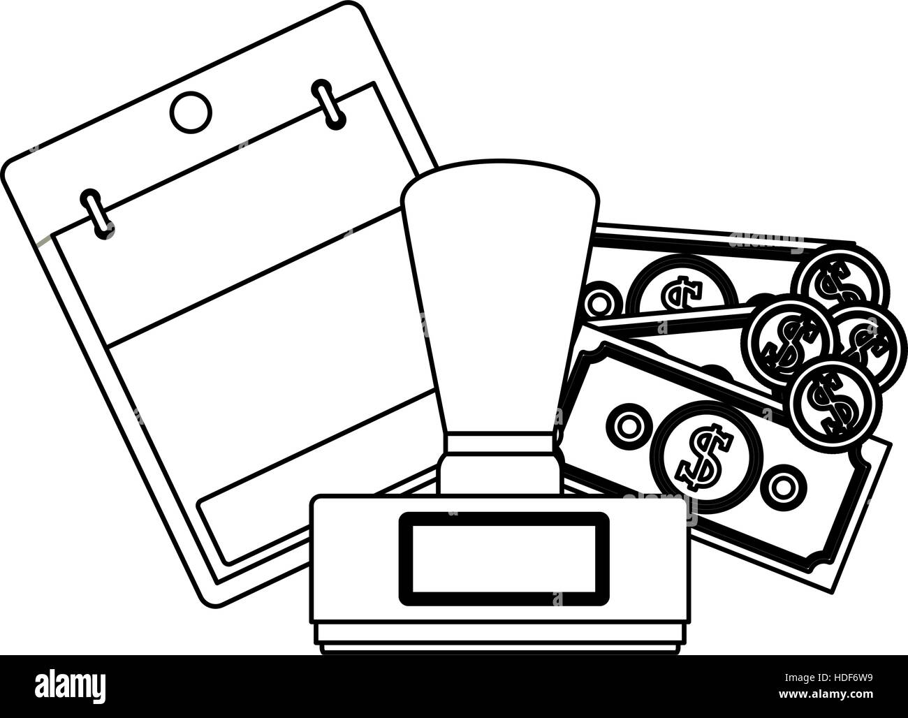 Calendar money and rubber stamp icon. Planner month data time and day ...
