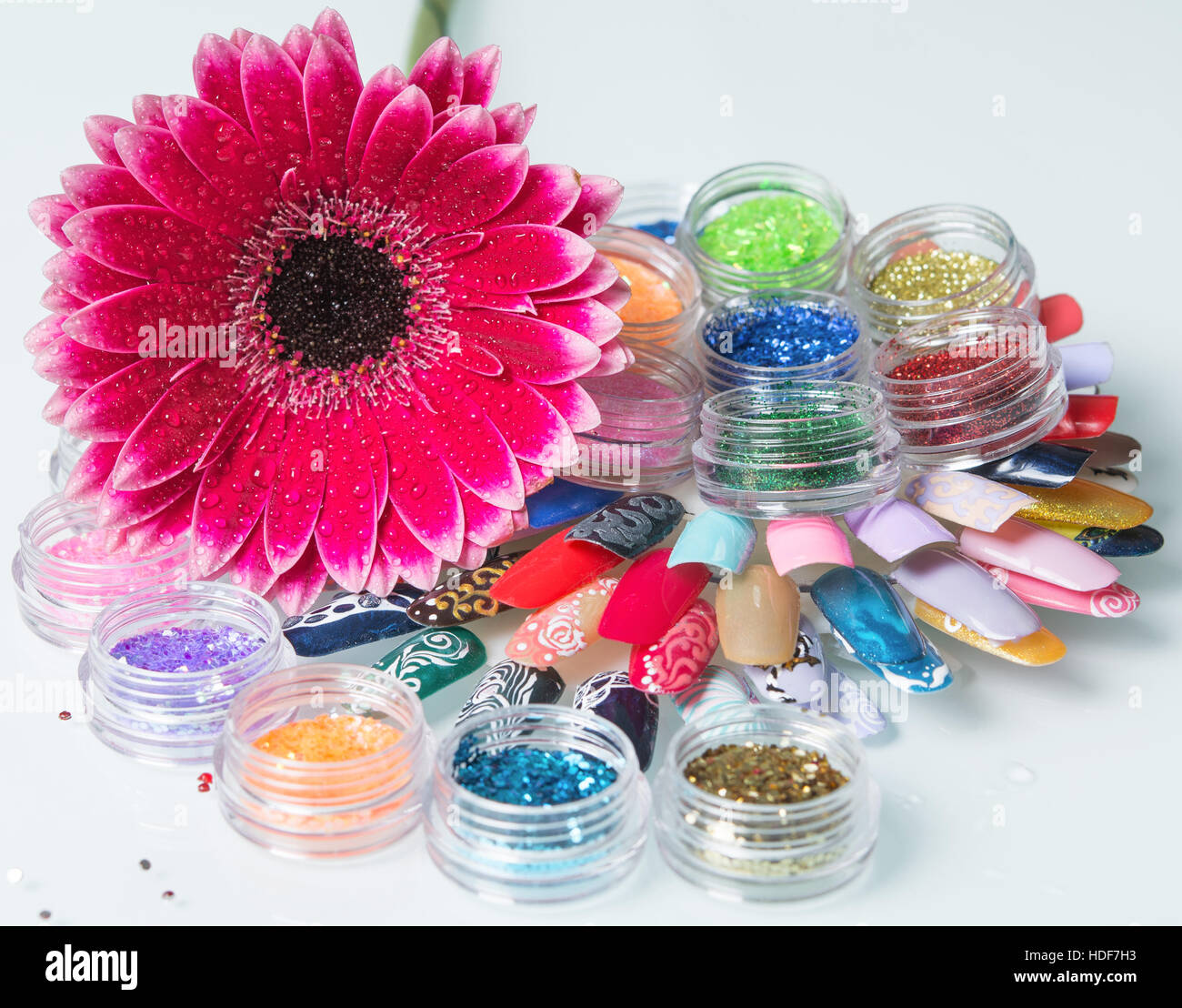 bright flower nail set Stock Photo - Alamy