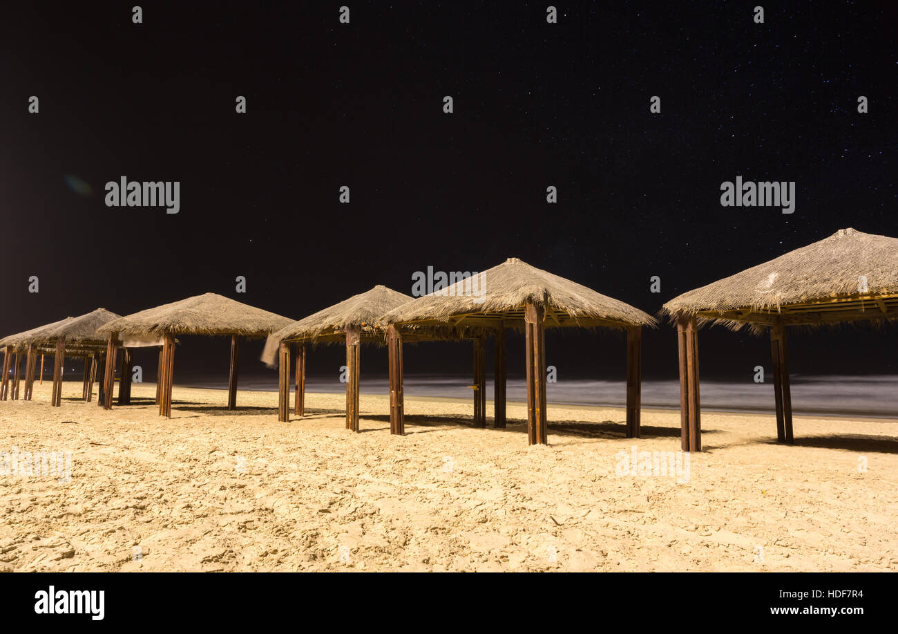 canopies from sun on the beach at night Stock Photo - Alamy