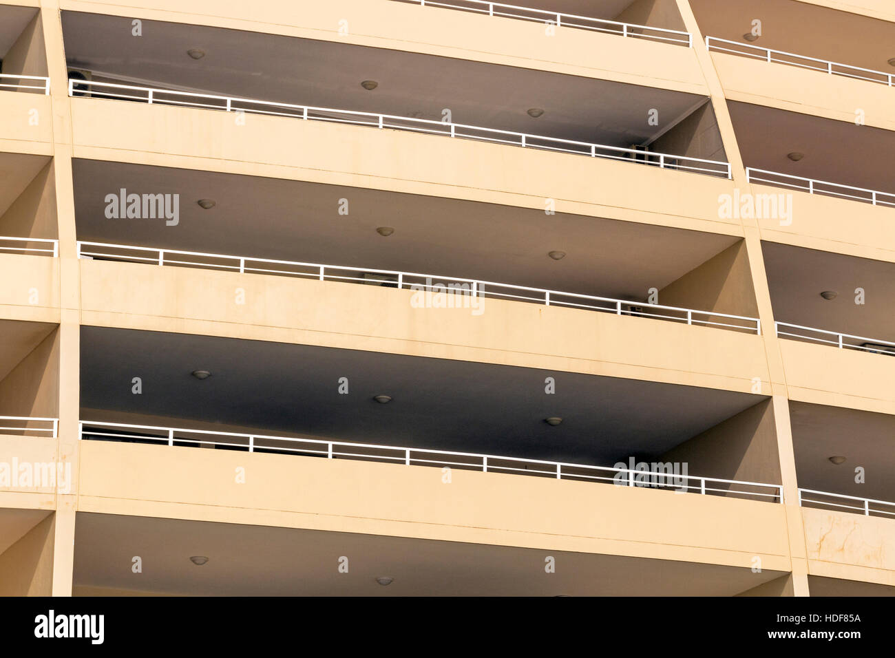 Left side under view close up of lines and patterns of levels of ...