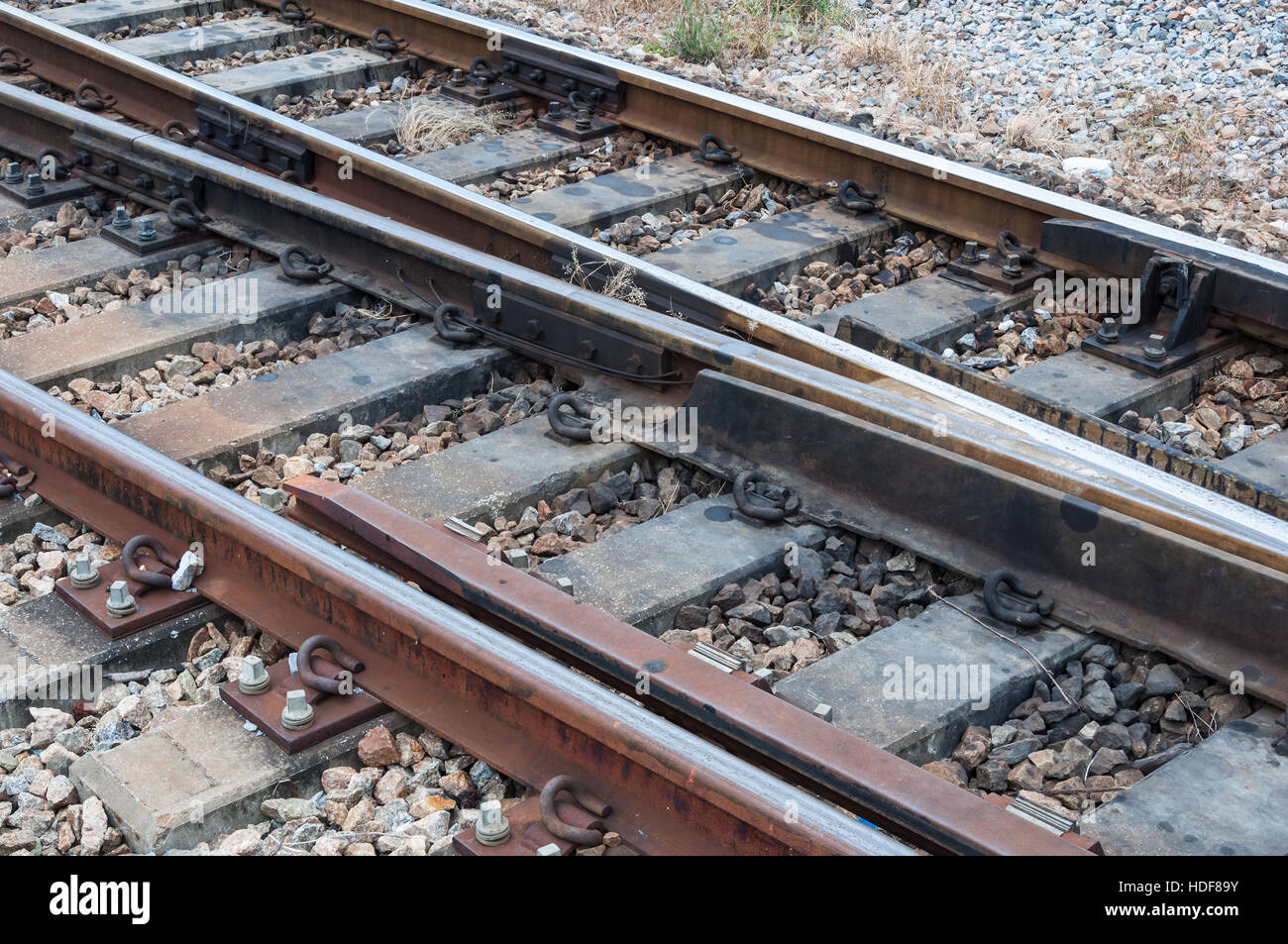 Crossing railway in the junction of the urban station, Thailand Stock ...