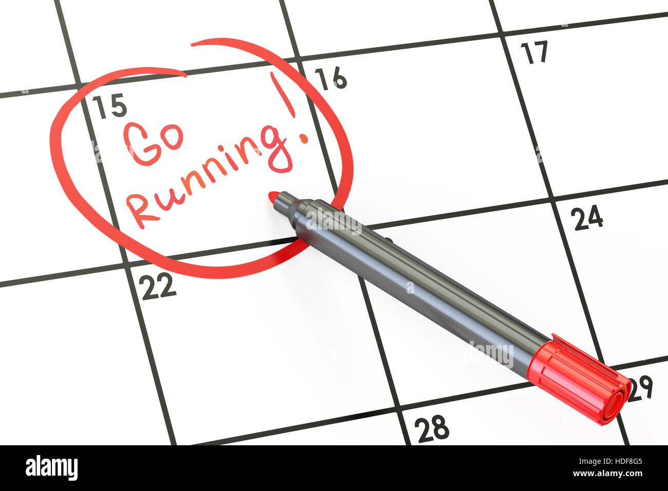 Go running! Date on calendar concept, 3D rendering Stock Photo - Alamy