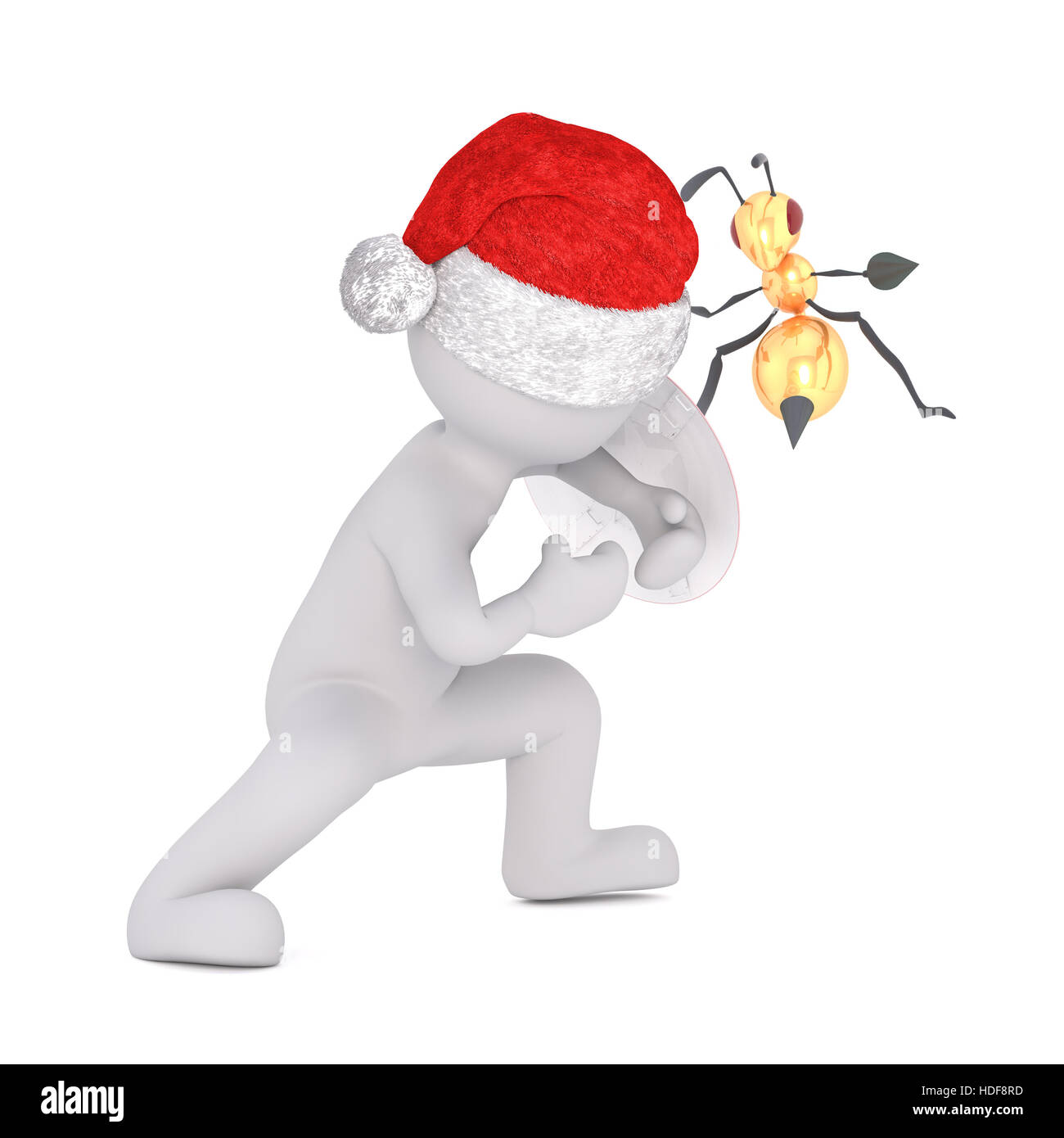 festive 3d man in a Santa hat swatting at a hornet or bee with his hand ...