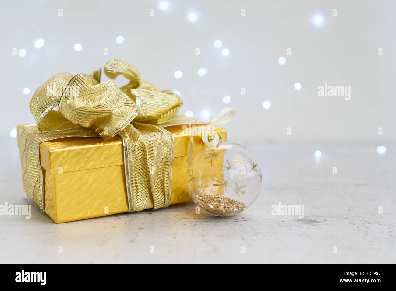 Christmas golden present box Stock Photo - Alamy