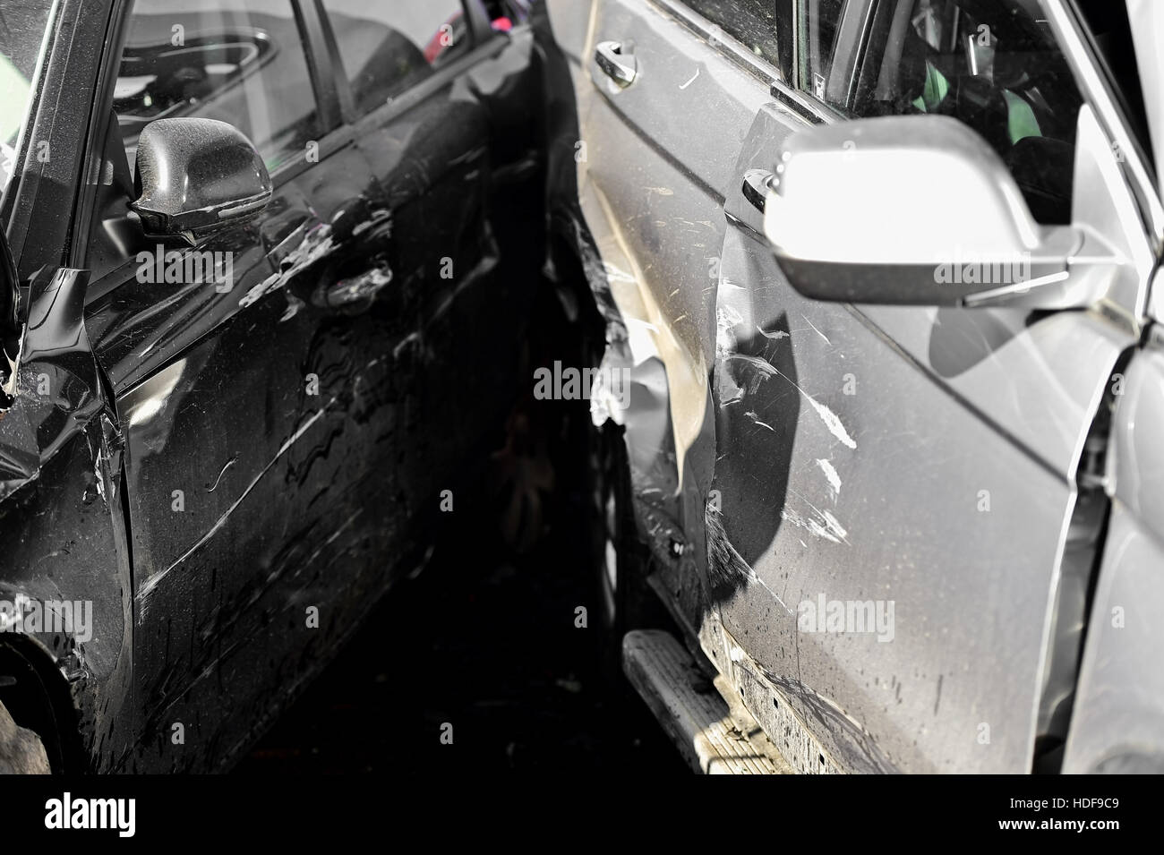 Detail with damage automobile after a car crash accident Stock Photo ...