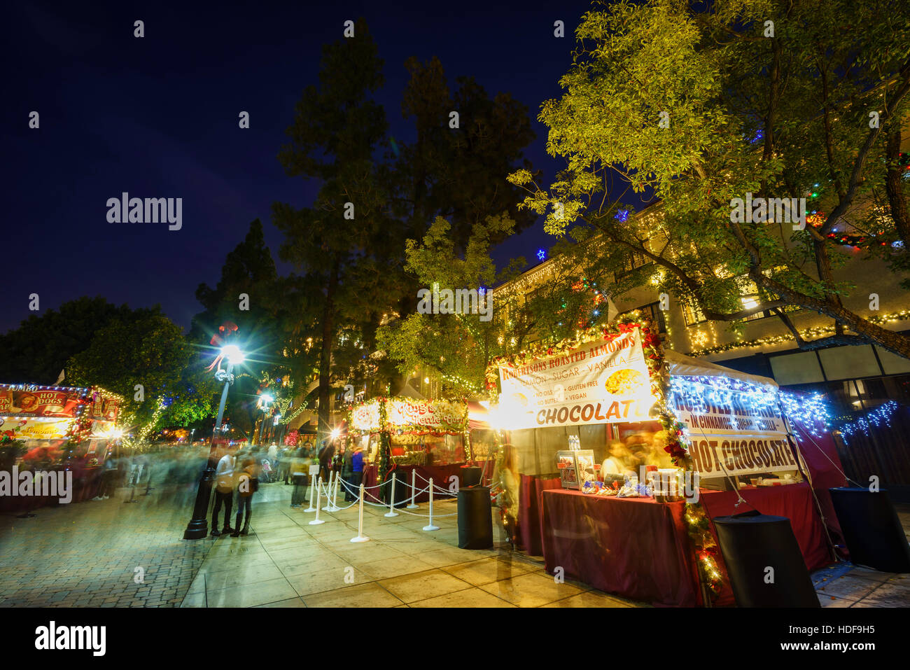 Riverside, DEC 10: Booth selling stuff besides of Mission Inn at night ...