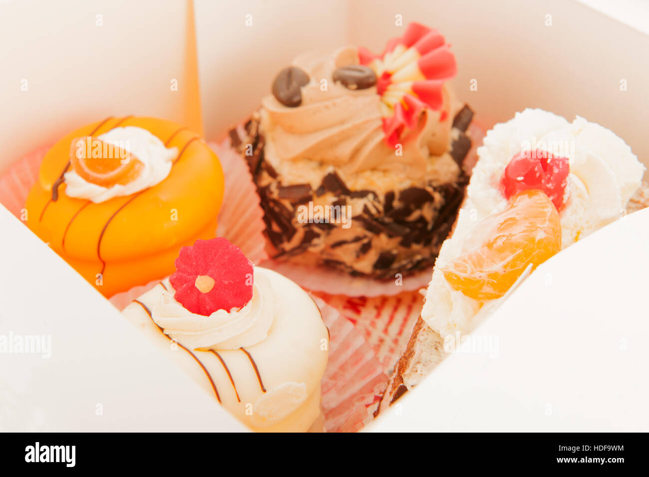 Assortment pastry in white box Stock Photo - Alamy