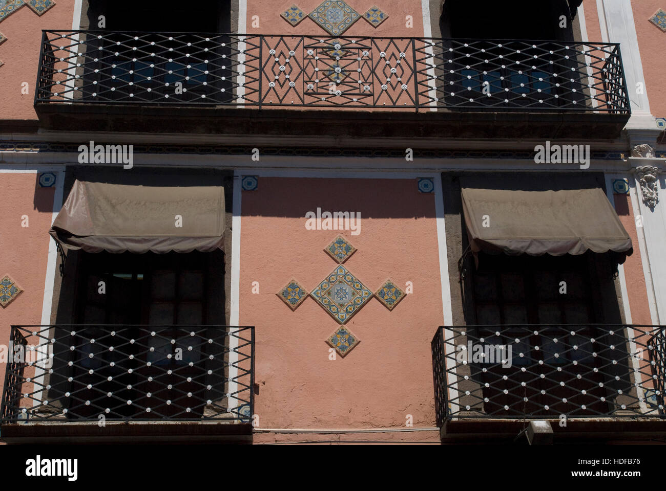 Traditional talavera painted tiles on building in Puebla, Mexico Stock ...