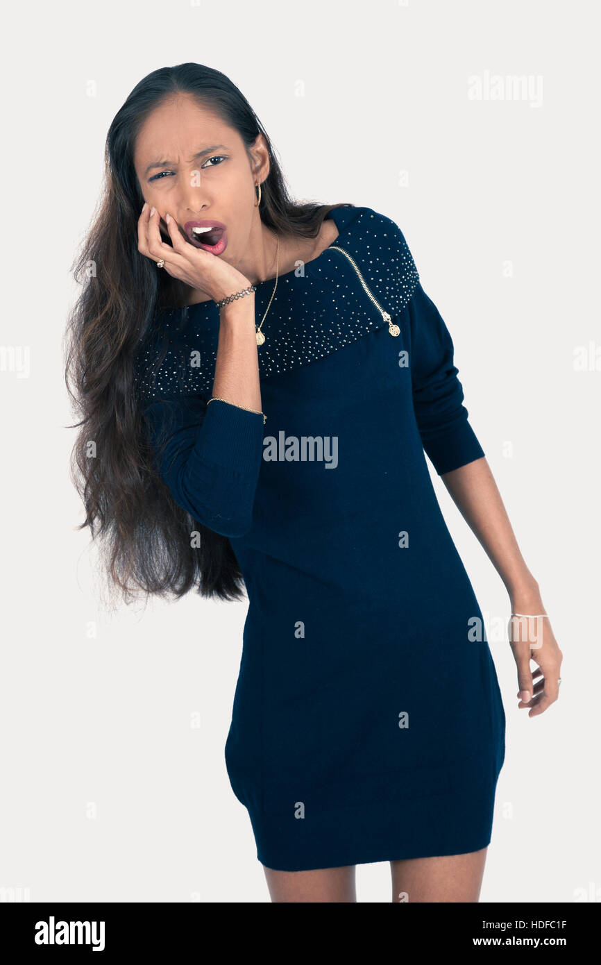Beautiful woman doing different expressions in different sets of ...