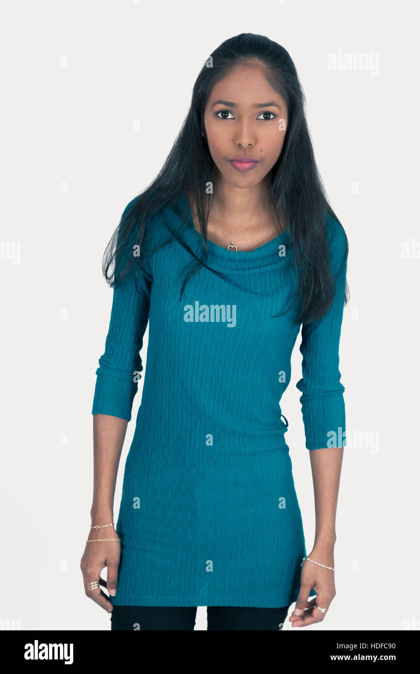 Beautiful woman doing different expressions in different sets of ...