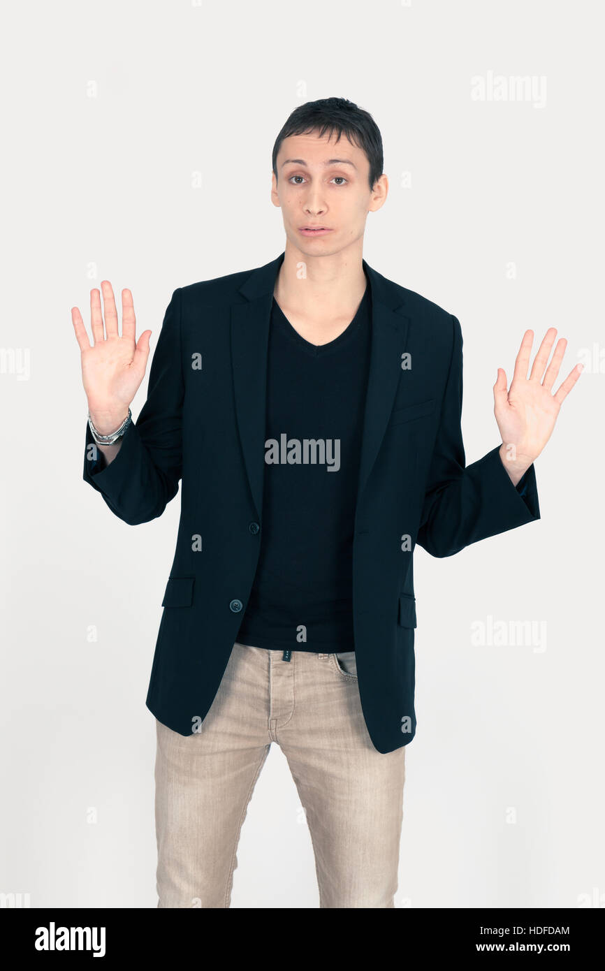 Handsome man doing different expressions in different sets of clothes ...