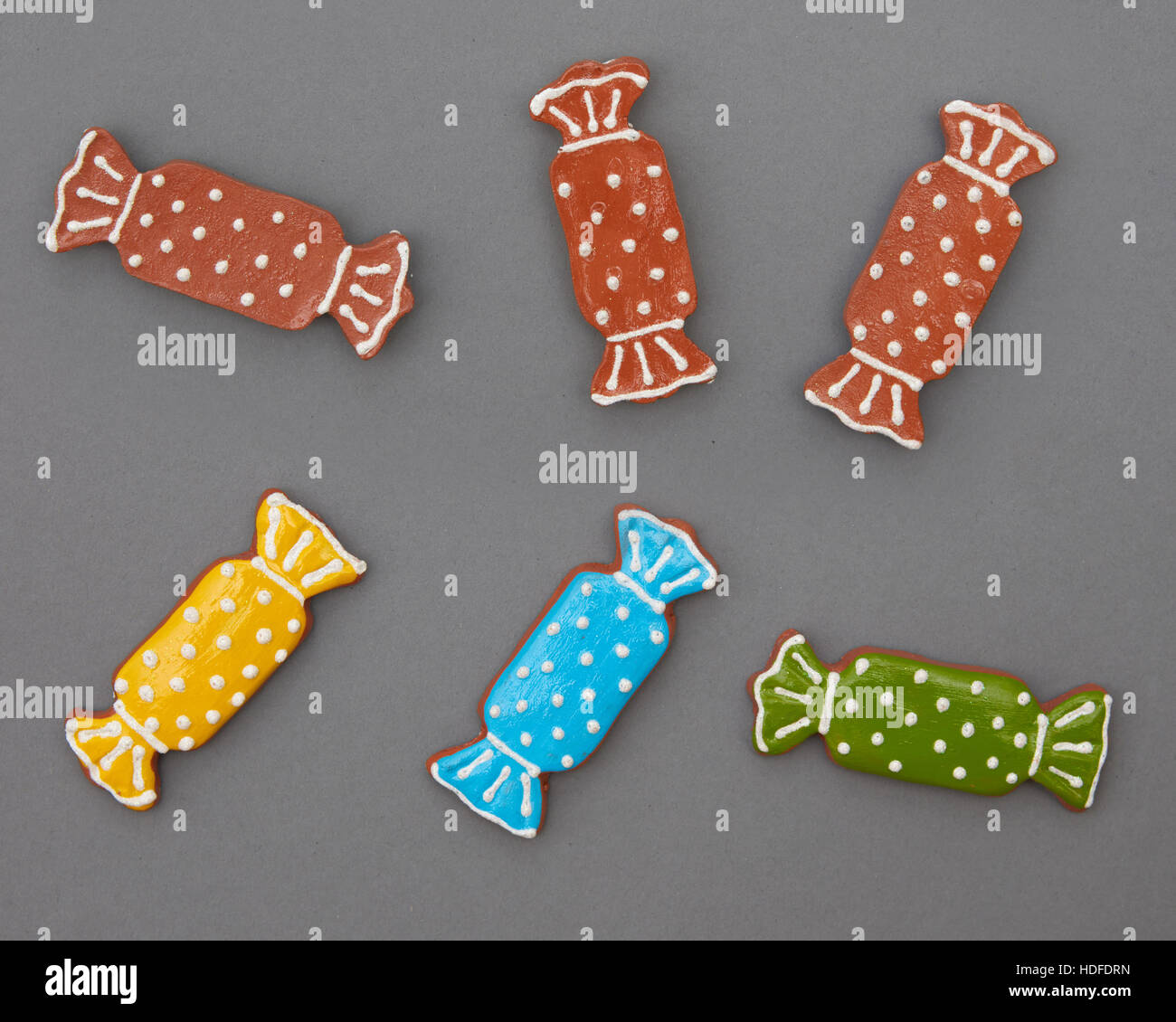 ginger cookies in the form of candy on a gray background Stock Photo ...