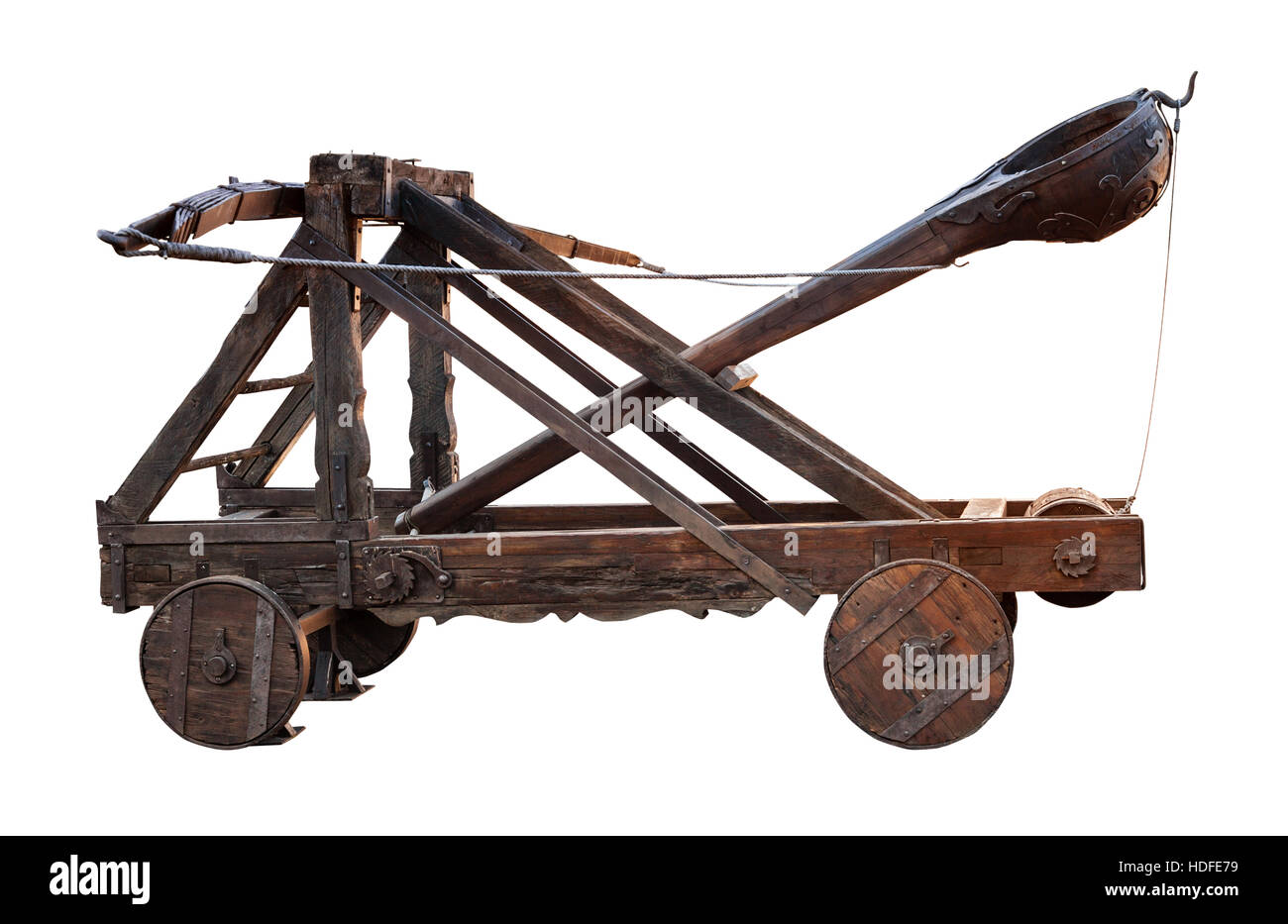 ancient wooden catapult isolated on white background Stock Photo - Alamy