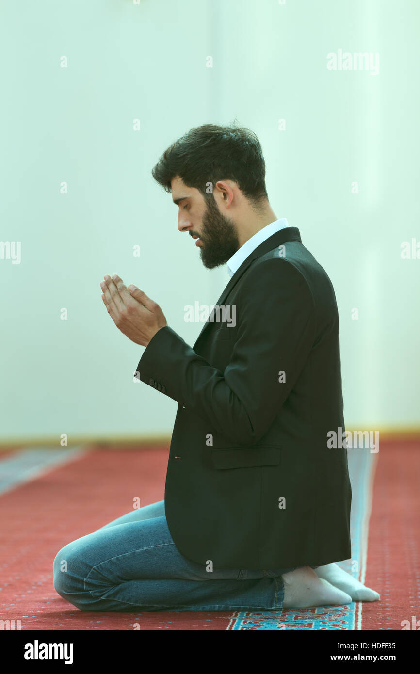Young beautiful Muslim Man Praying In Mosque Stock Photo - Alamy