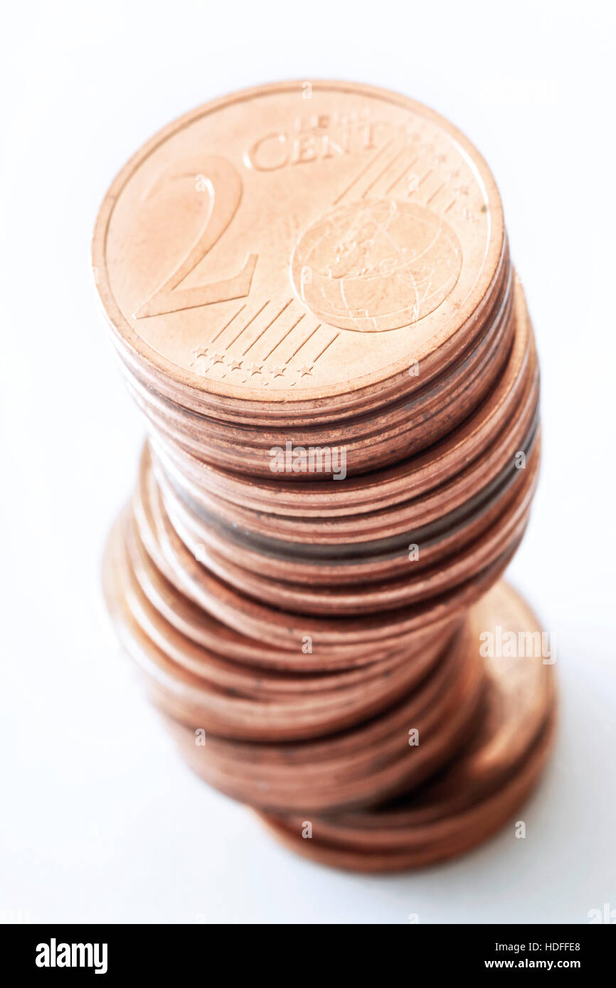 Stacks of coins, two-cent coins Stock Photo - Alamy