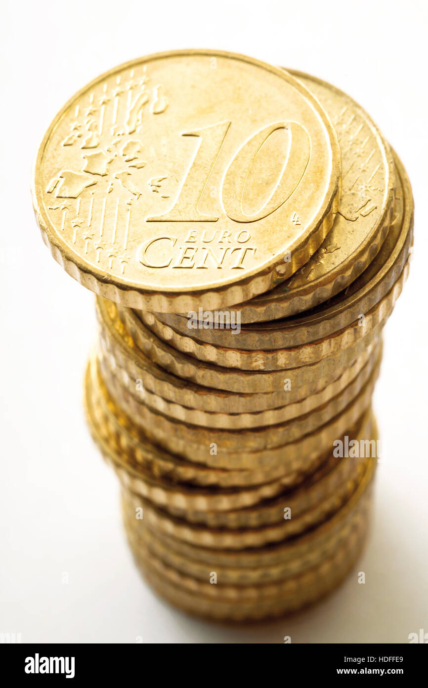 Stacks of coins, ten-cent coins Stock Photo - Alamy