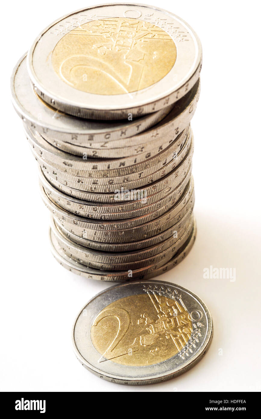 Stacks of coins, two-euros coins Stock Photo - Alamy