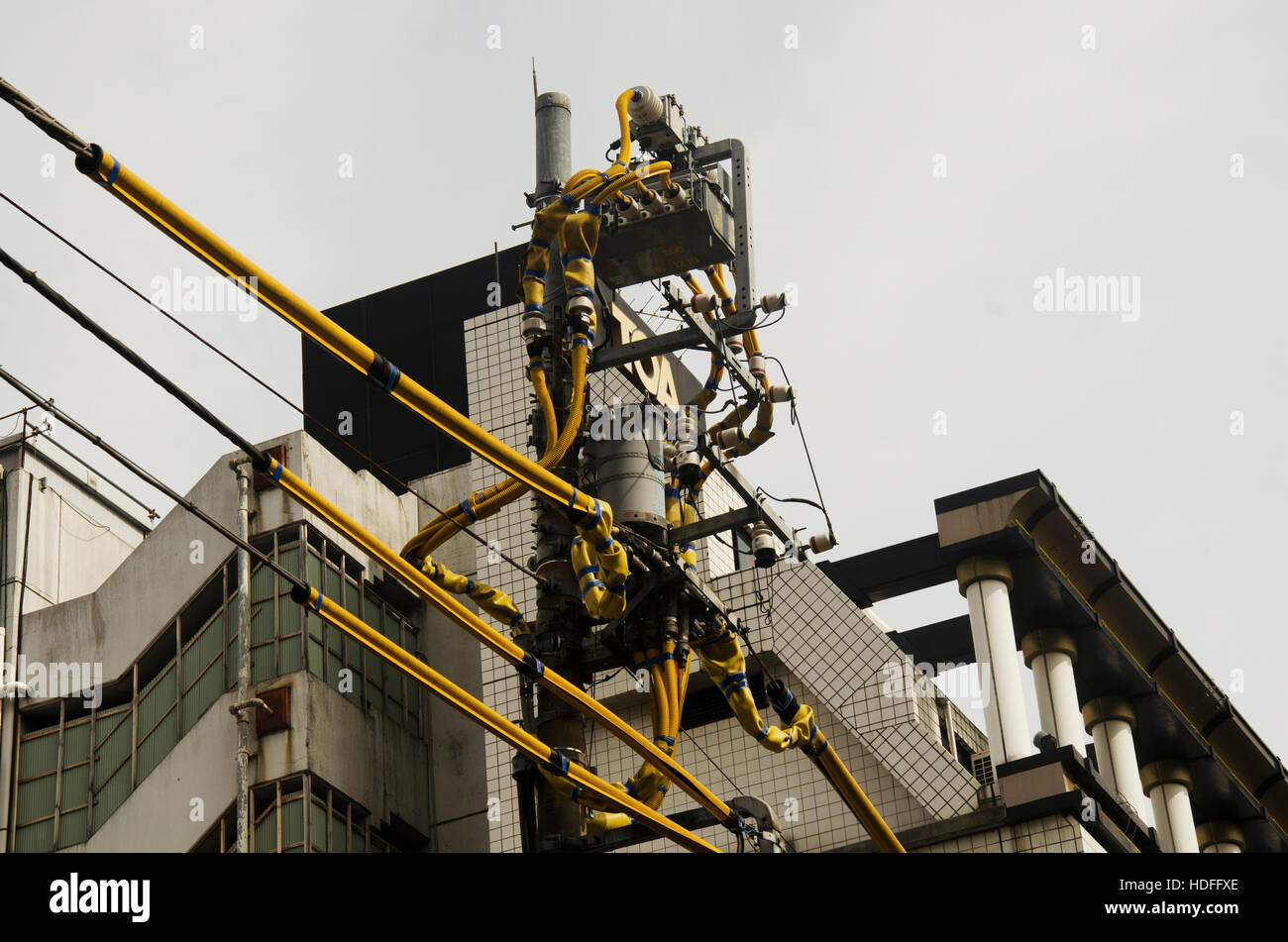 Electric cables on electrical pole at shinjuku city in Tokyo, Japan ...