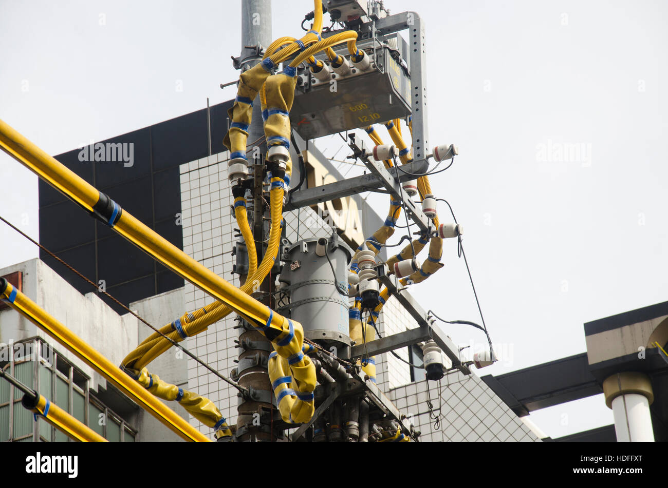 Electric cables on electrical pole at shinjuku city in Tokyo, Japan ...