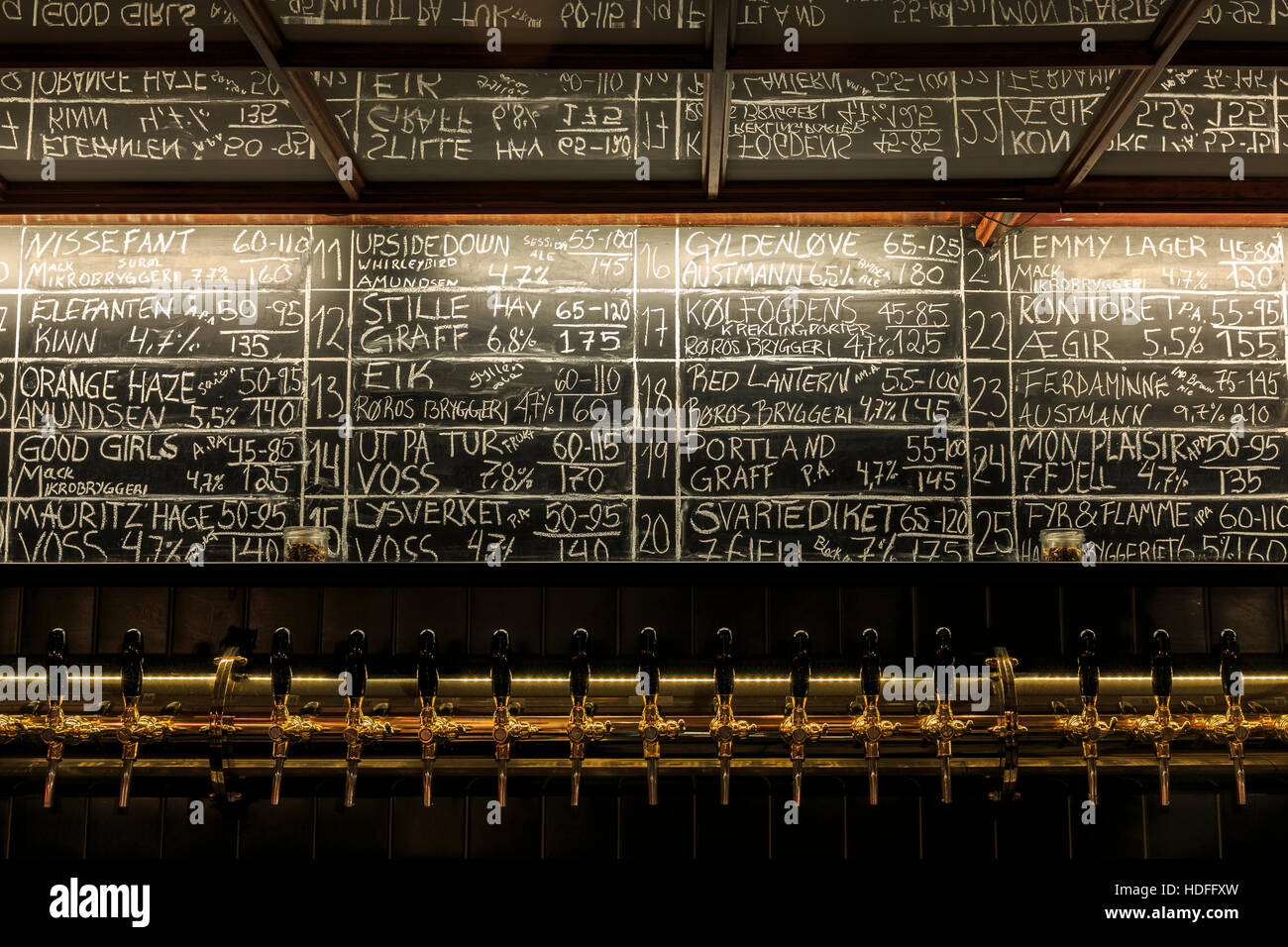 Tap and price list, Ølhallen, pub, Tromso, Province Troms, Norway Stock ...