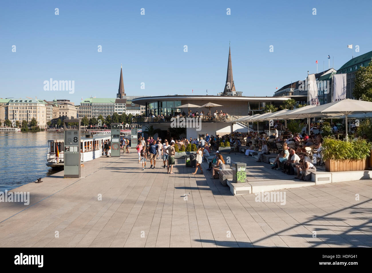 Jungfernstieg, promenade on Binnenalster or Inner Alster Lake, Hamburg ...