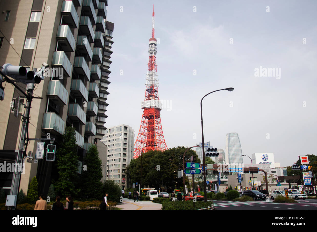 Cityscape with traffic road at junction and tokyo tower on October 21 ...