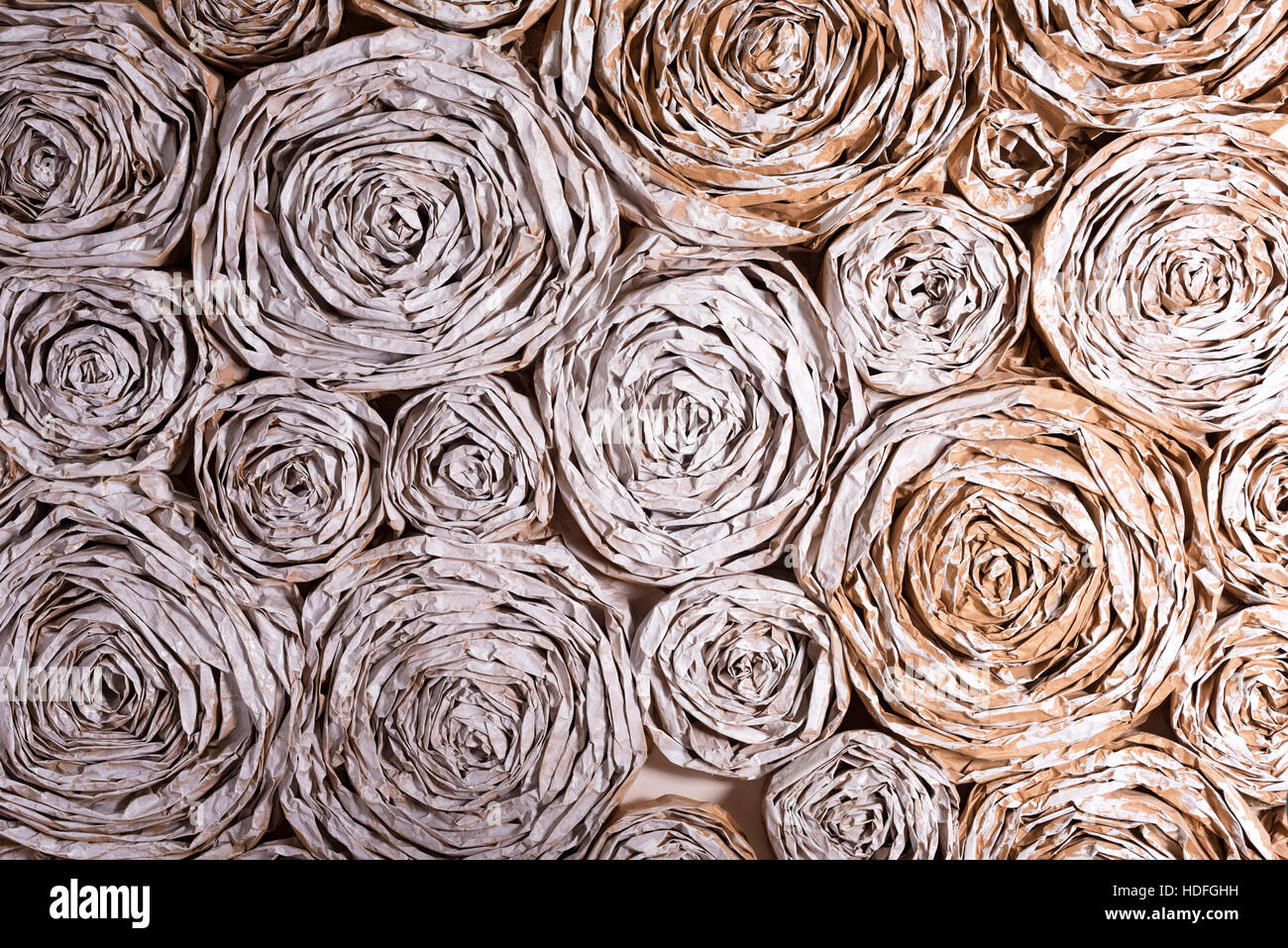 Wall with paper flowers. Handmade craft creative abstraction background ...