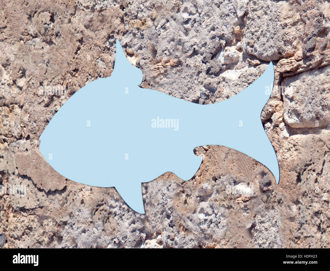 Blue fish shape on a stone wall for background use Stock Photo - Alamy