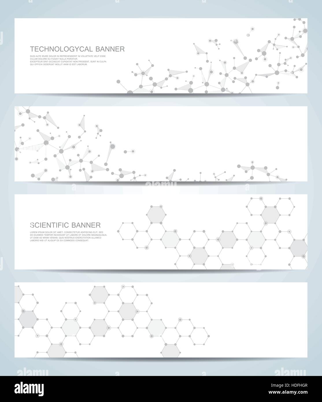 Set of modern scientific banners. Molecule structure DNA and neurons ...