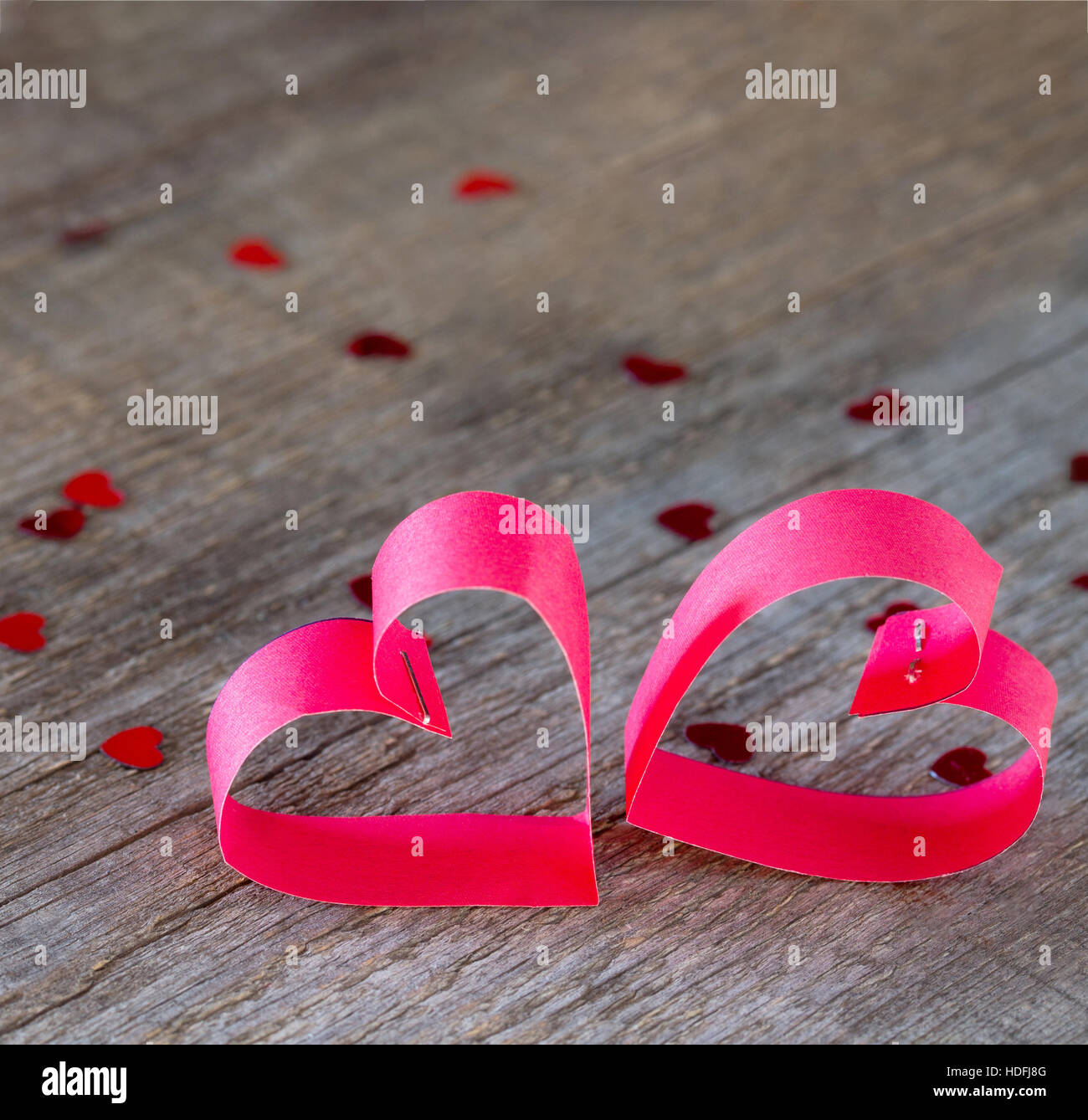 Two paper hearts Valentine, wooden background with heart Stock Photo ...