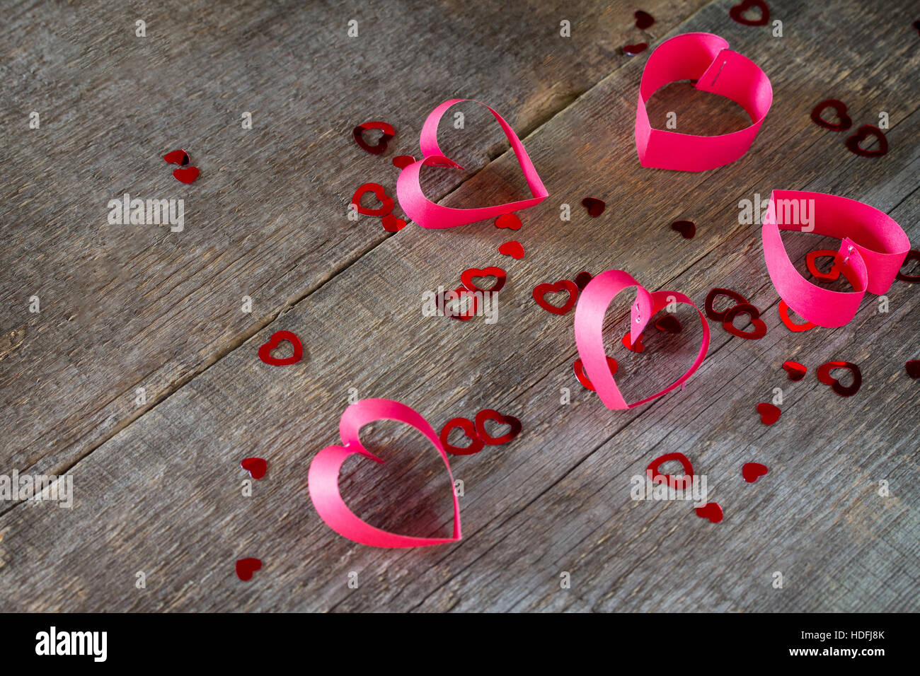 Two paper hearts Valentine, wooden background with heart Stock Photo ...