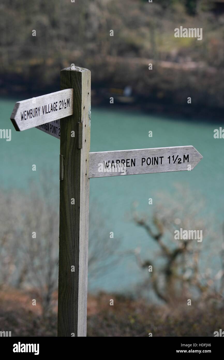 Coast path signpost marking the route of the South West Coast Path in ...