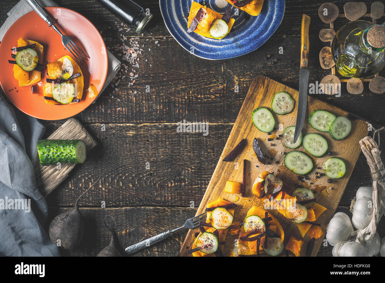 Cooking vegetable snack on the wooden table horizontal Stock Photo - Alamy